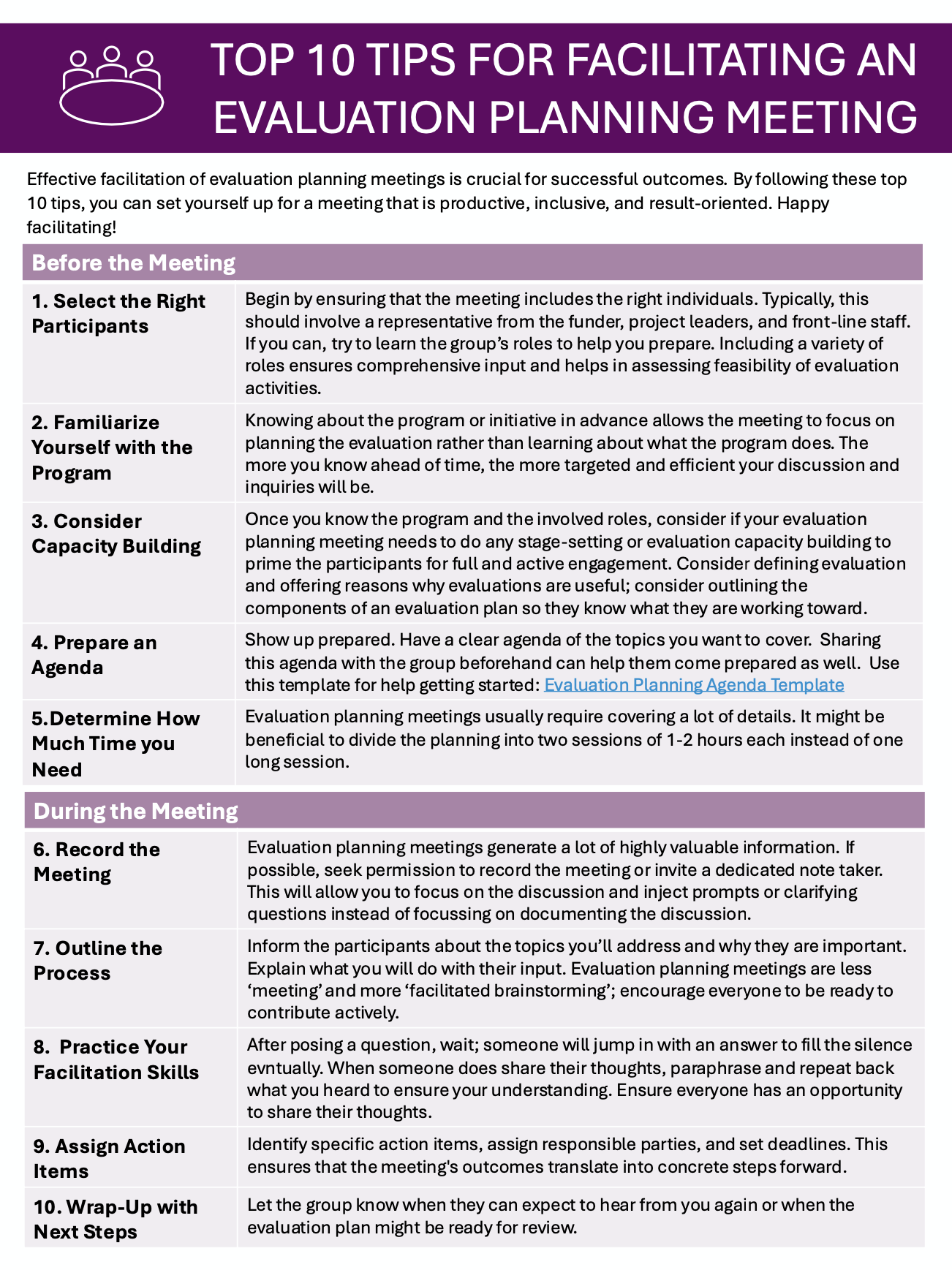 New template: “Top 10 tips for facilitating an evaluation planning meeting” — Eval Academy